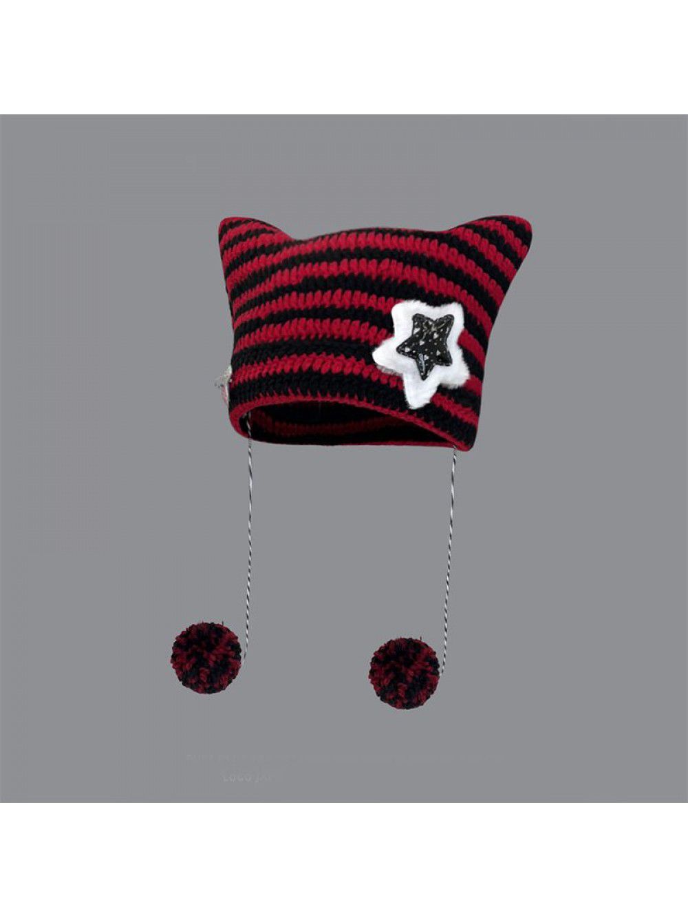 Five star cat ears striped Demon thermal pullover hat Knitted ball ball ...
