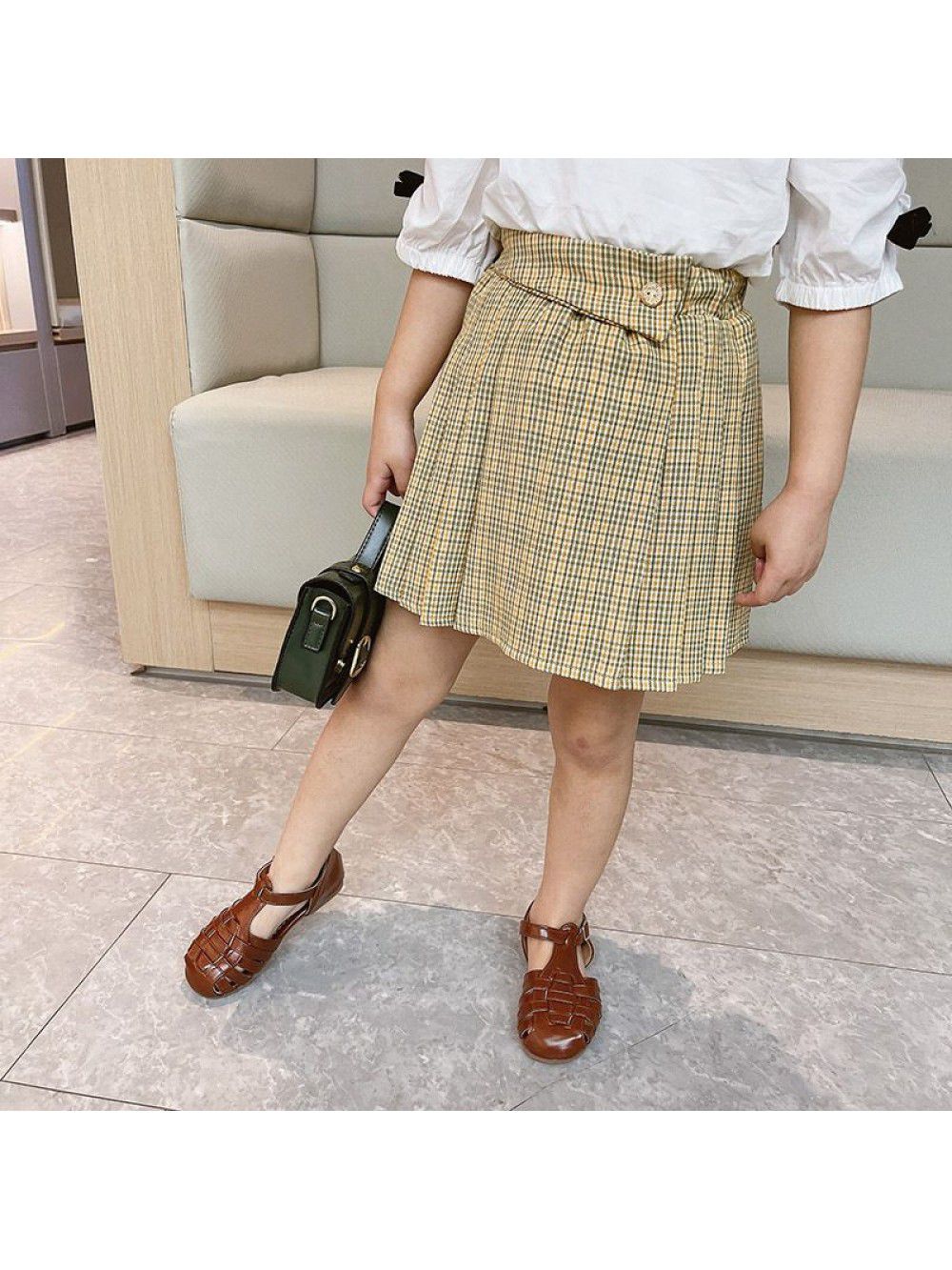 Girls' plaid skirt summer new children's foreign style pleated skirt ...