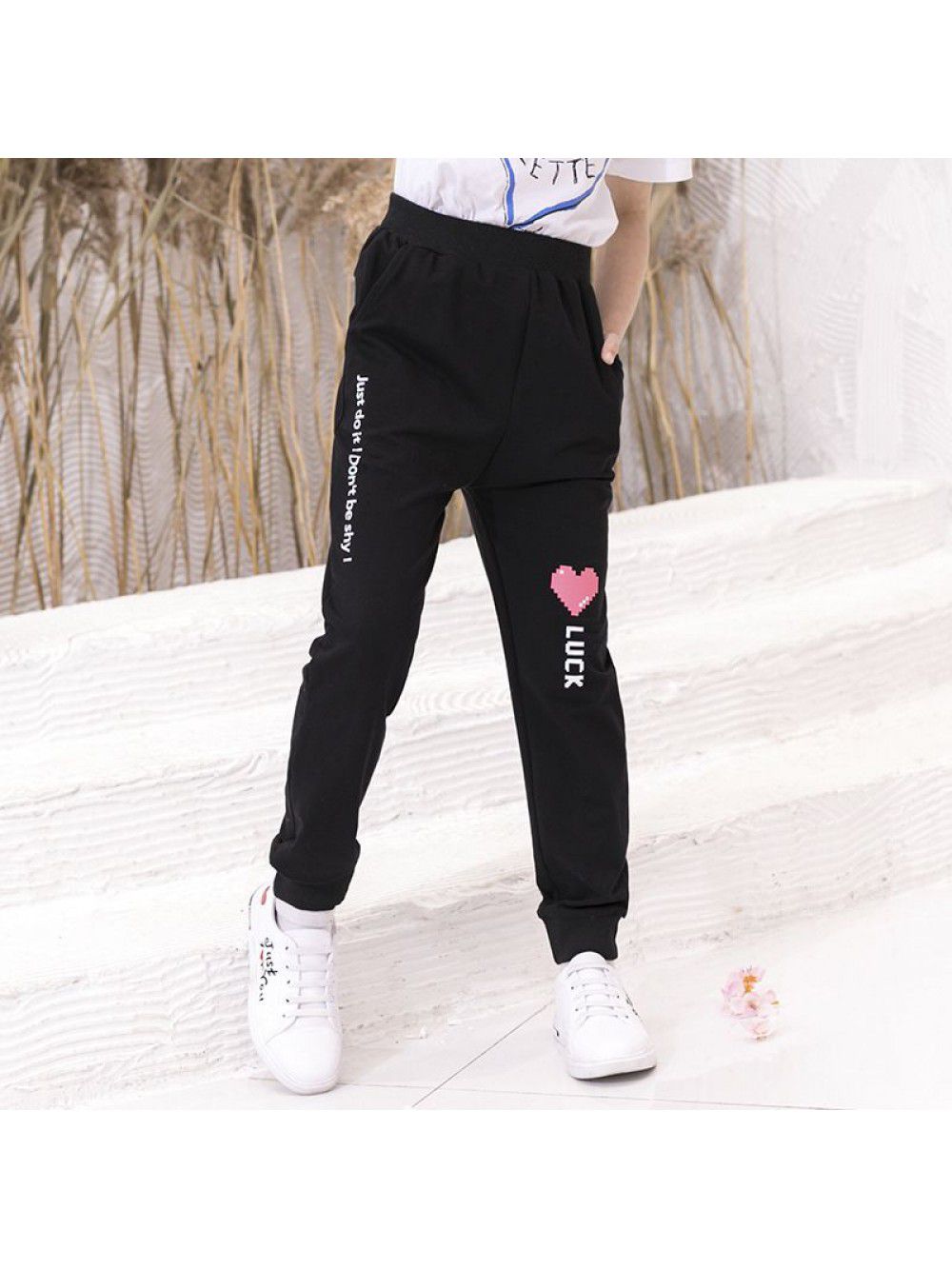 girls' casual pants autumn new children's pure cotton pants printed ...